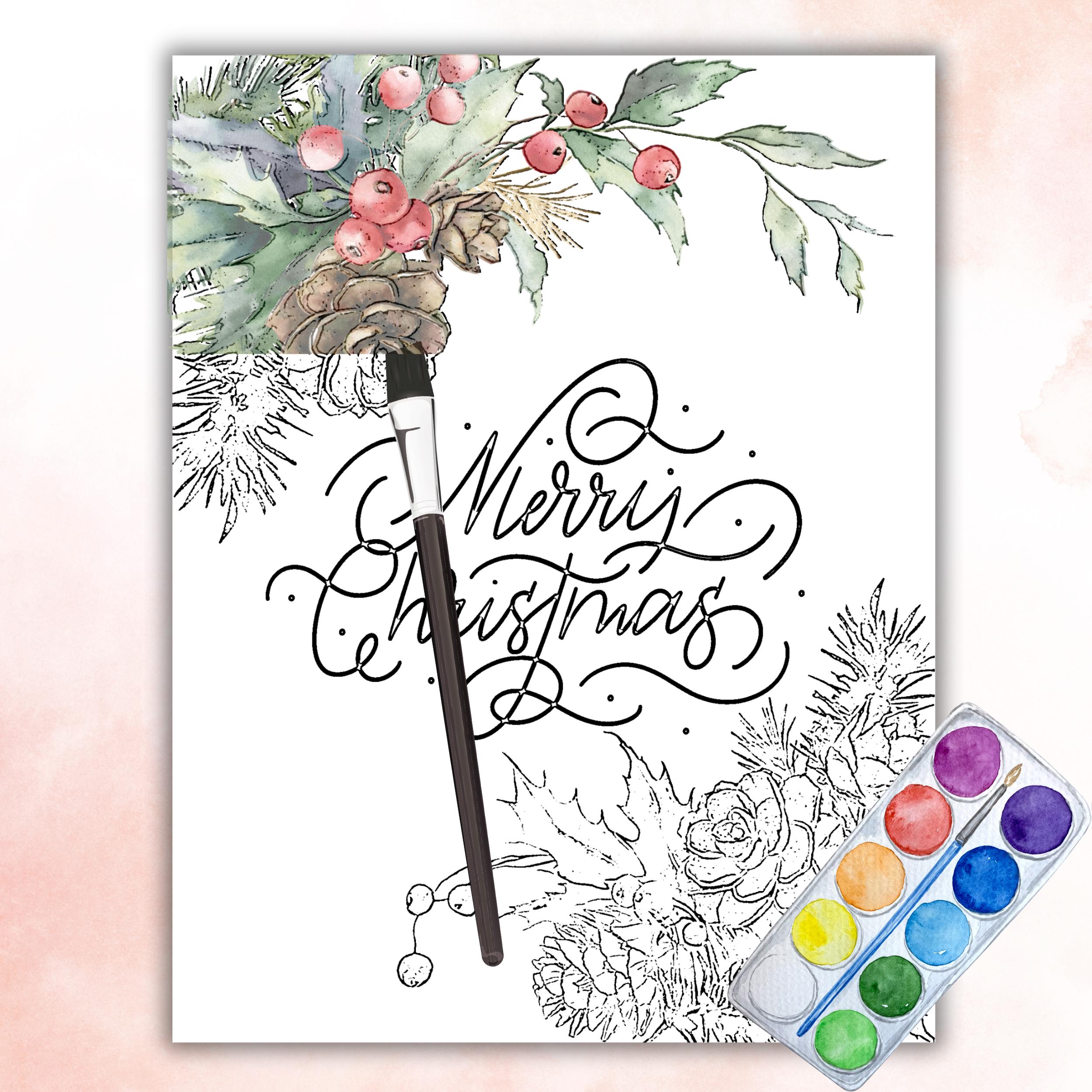 Christmas Outline Bundle for Painting, Watercolor Drawing Outlines ...
