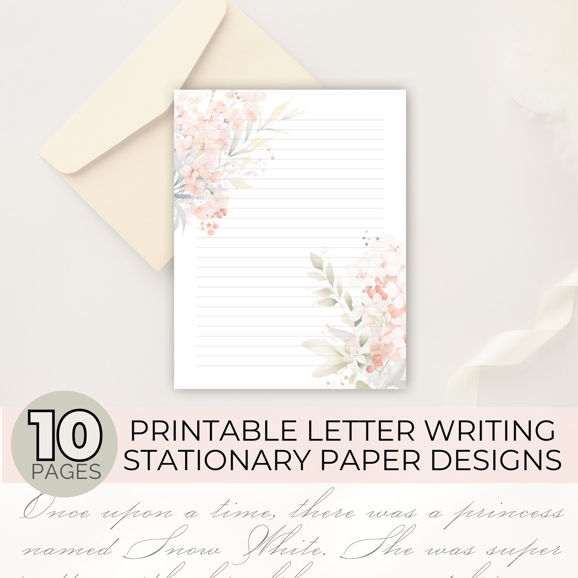 Field Blooms, Printable Stationary Bundle, Lined Paper, Printable ...