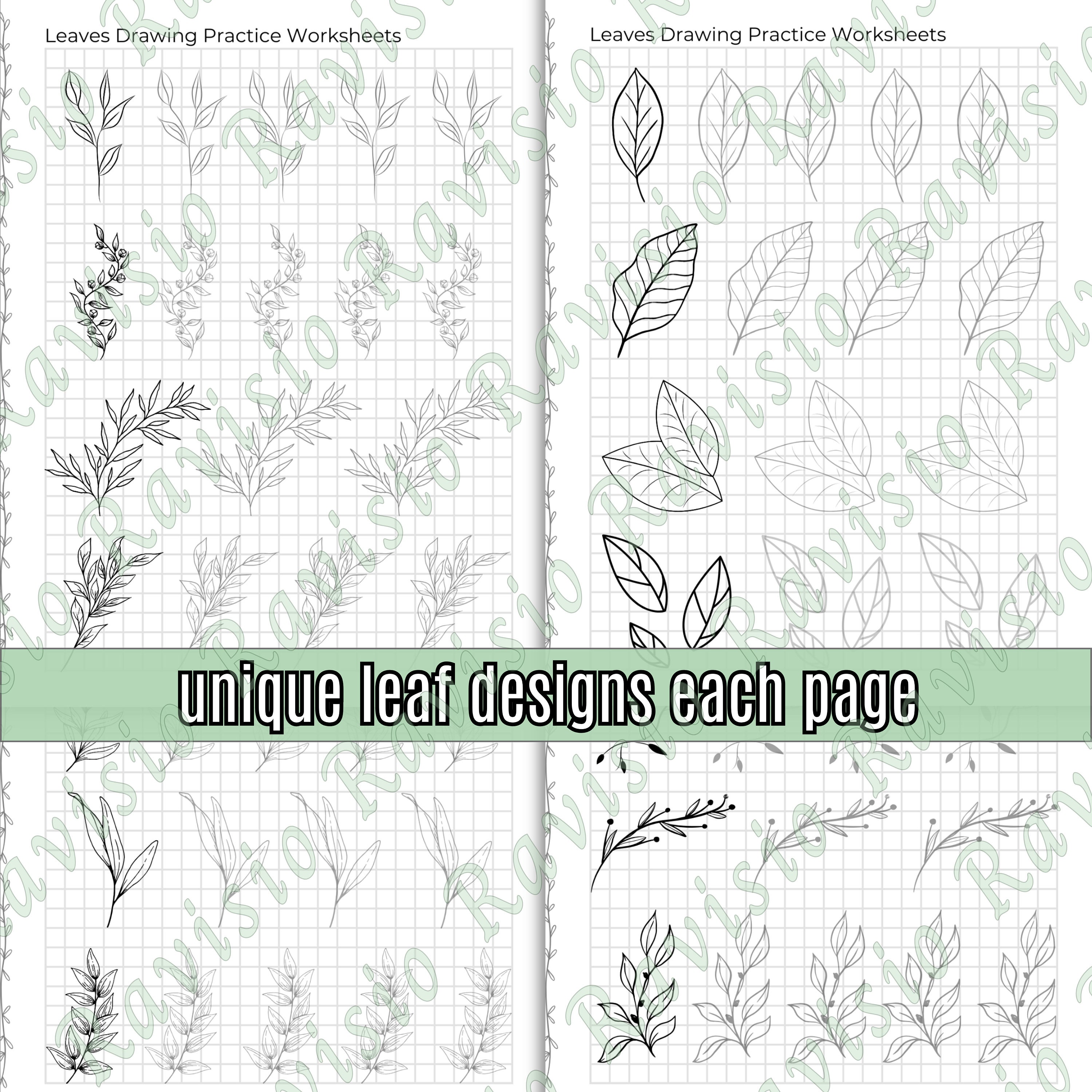 Leaves Drawing Worksheets Printable Leaf Doodle Art Learn How to Draw ...