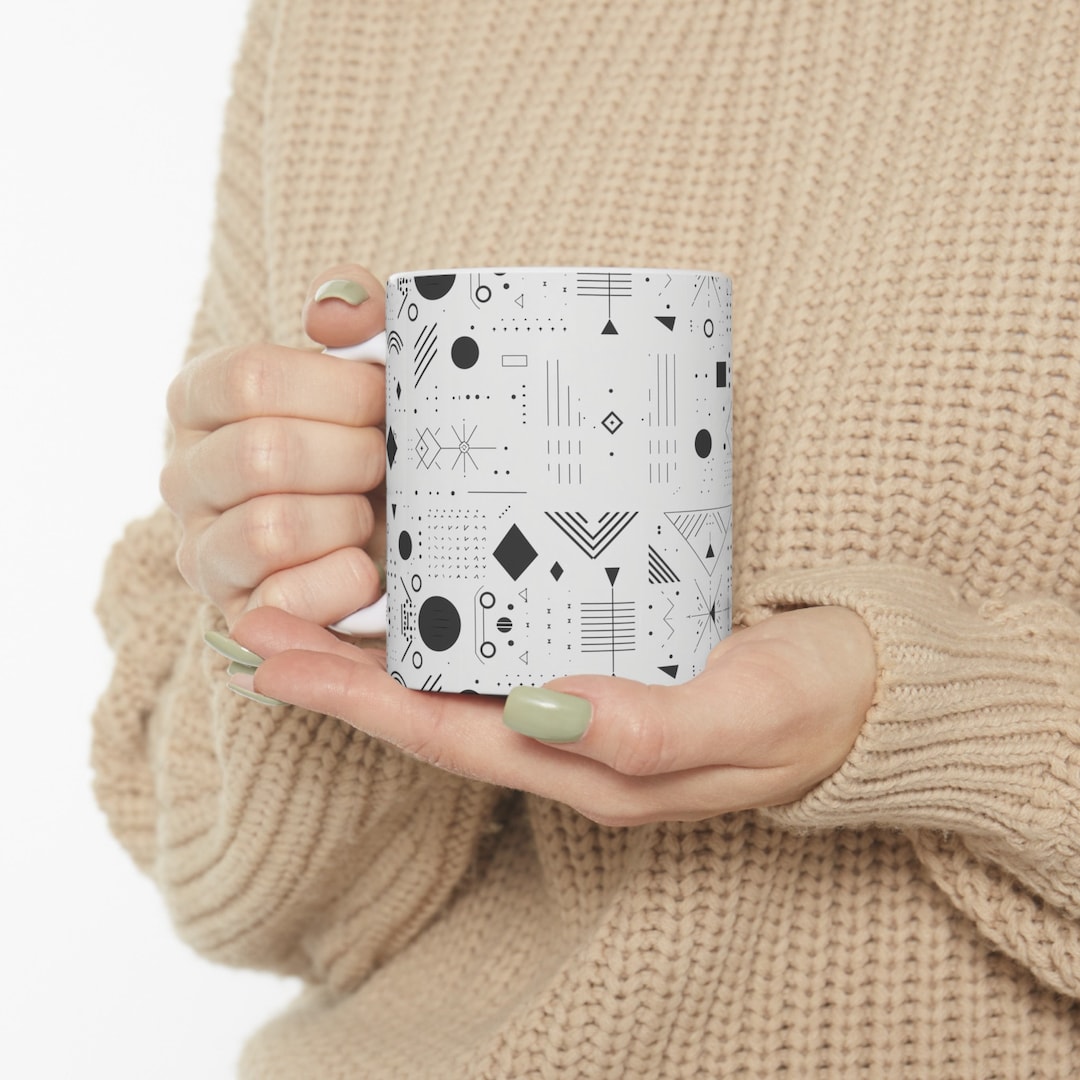 Black and White Midcentury Mug Geometric Mugs Geometric Pattern Mug ...