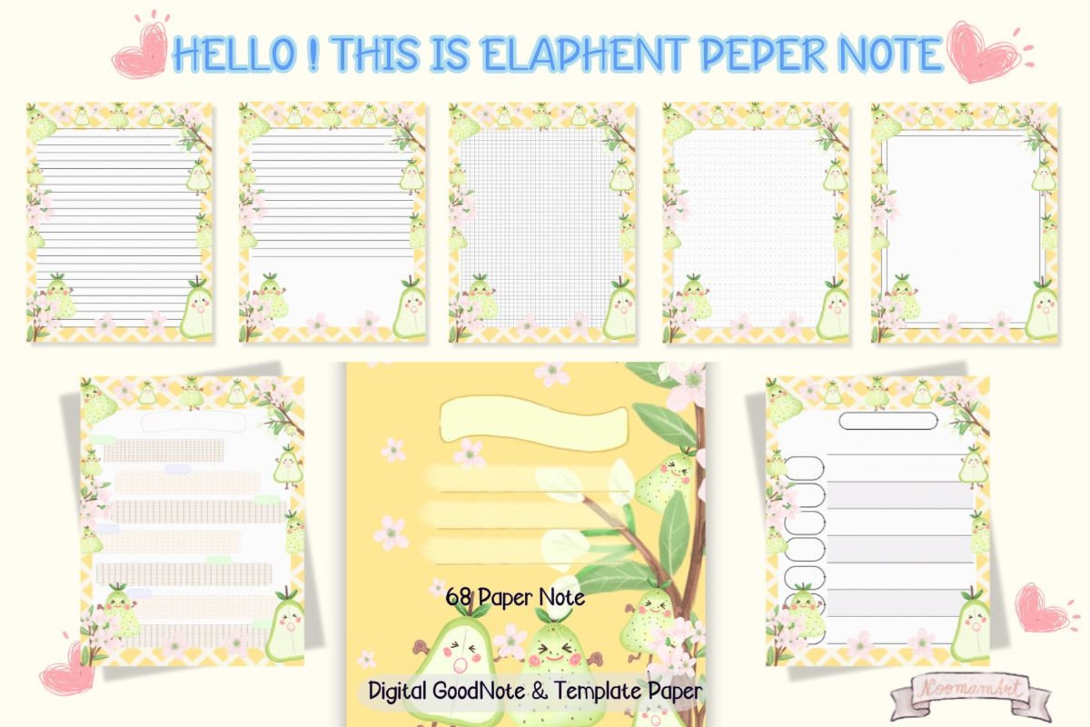 Pear Kawaii Paper Note Digital|student Planner Dialy Journal|school ...