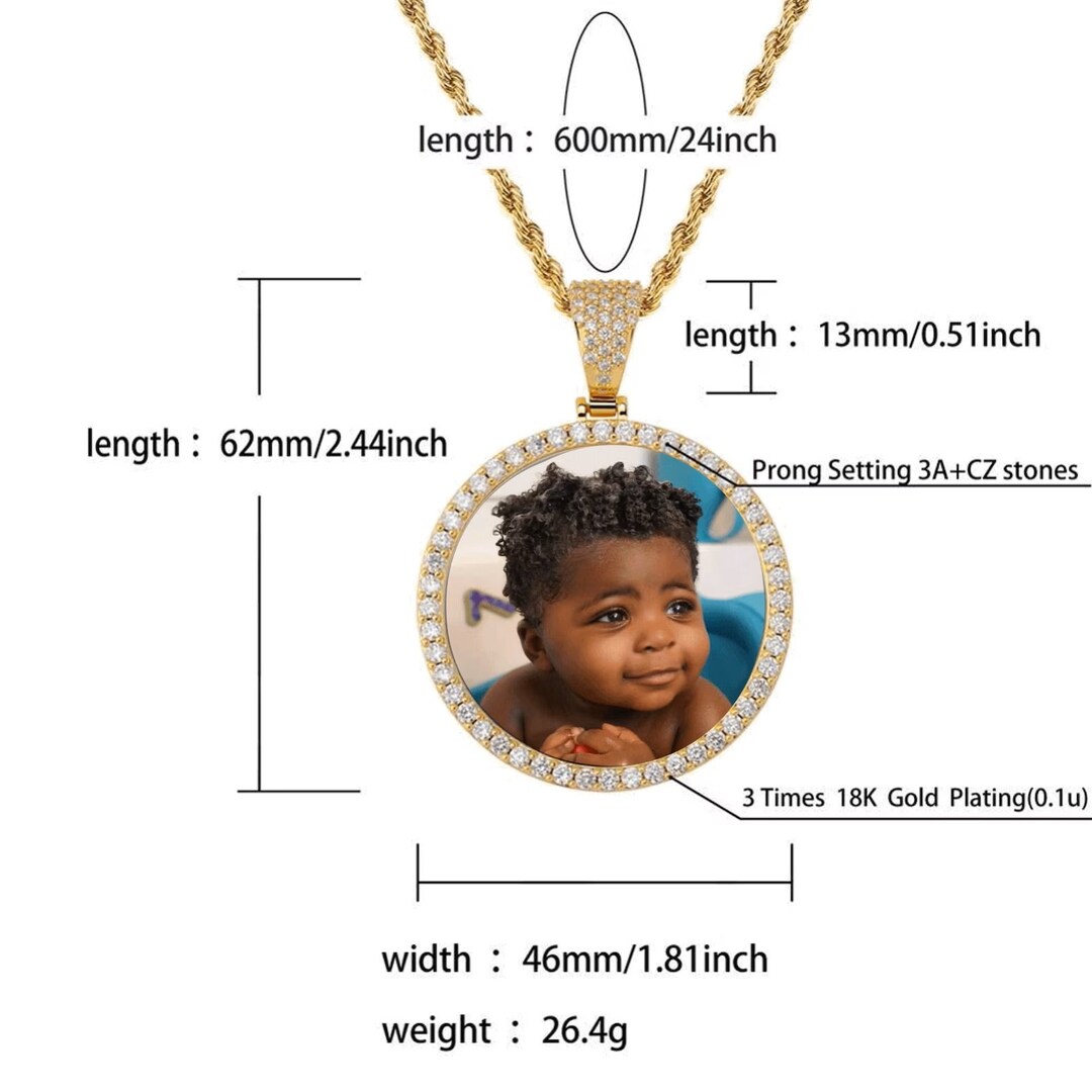 Diamond Bedazzled Photo Necklace Diamond Photo Necklace Hip Hop Photo ...