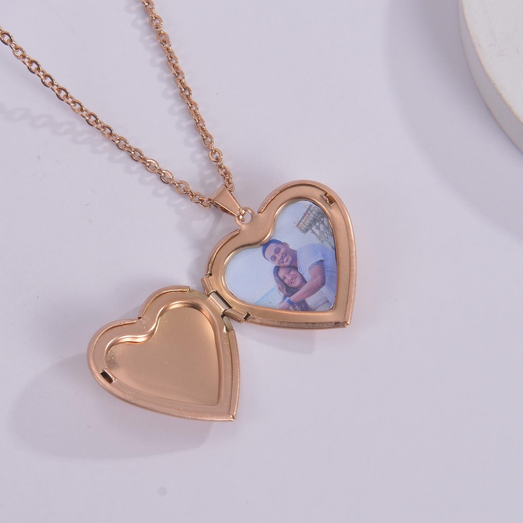 Personalized Heart Photo Locket Necklace: Engraved Foldable Keepsake - Etsy