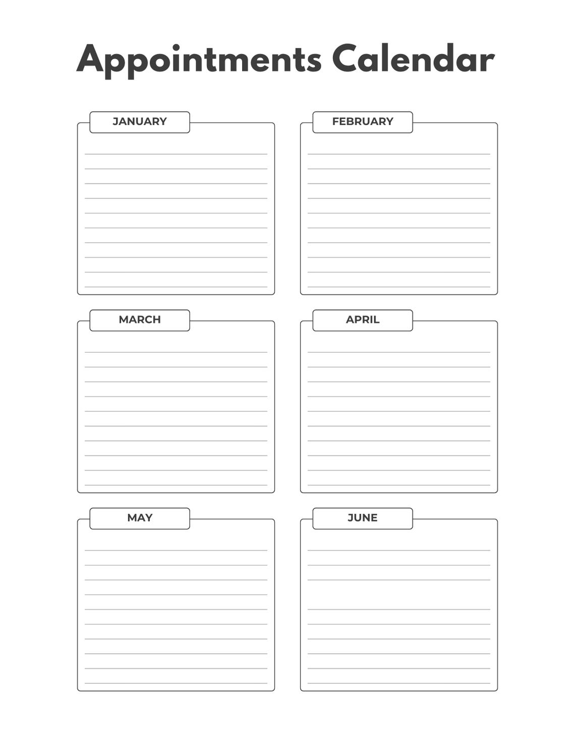 Printable Appointments Calendar From January - December - Etsy