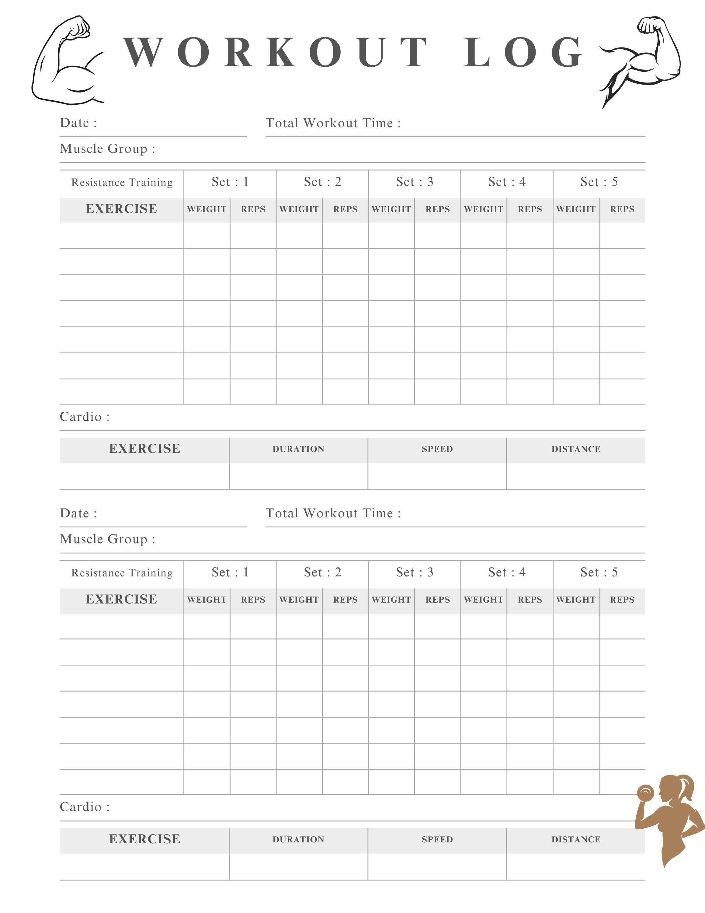 Workout Log Planner - Editable, Instant Download, and Printable ...