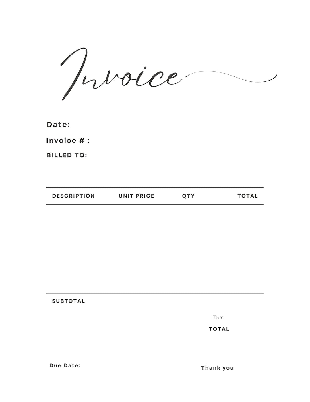 Editable and Printable Simple Minimalist Business Invoice - Etsy