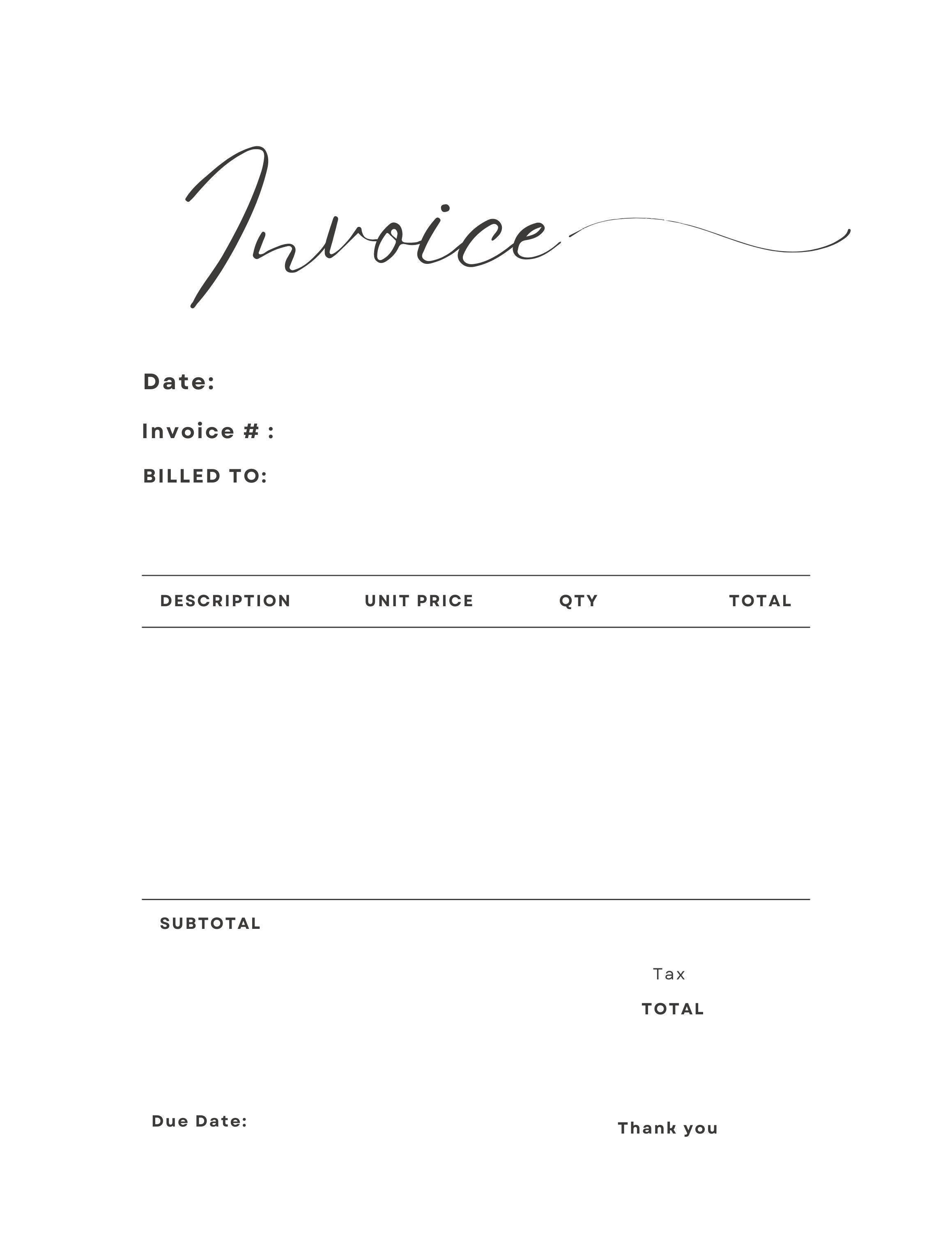 Editable and Printable Simple Minimalist Business Invoice - Etsy