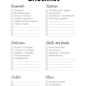 Printable Travel Packing Checklist - Etsy