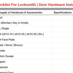 Printable Checklist for Door Hardware Installers or Locksmiths - Etsy