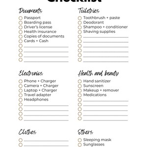 Printable Travel Packing Checklist - Etsy