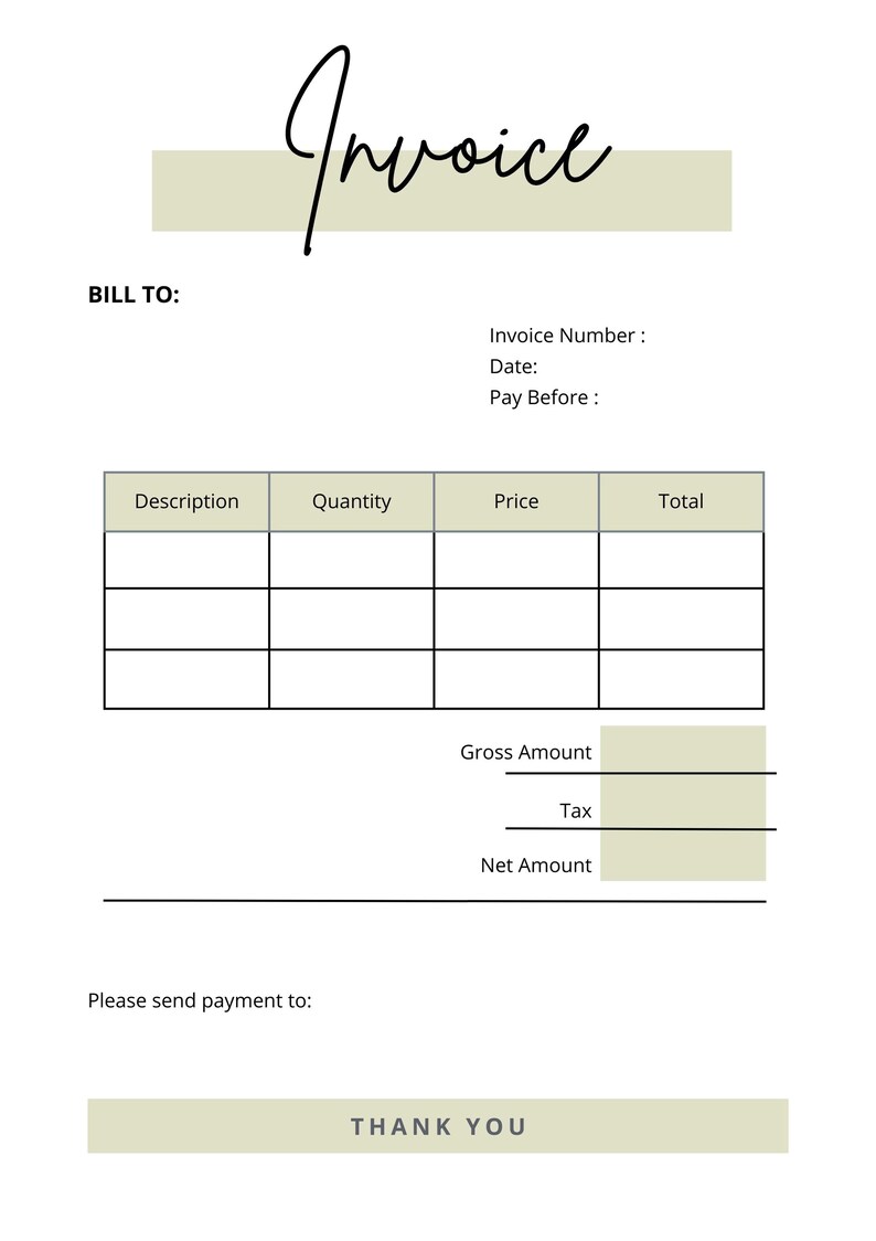 Printable Minimalist Modern Business Invoice - Etsy