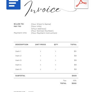 Editable and Printable Simple Minimalist Business Invoice - Etsy