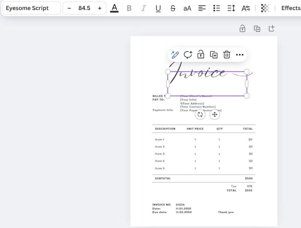 Editable and Printable Simple Minimalist Business Invoice - Etsy