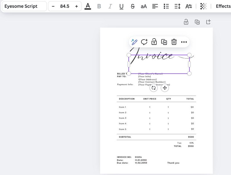 Editable and Printable Simple Minimalist Business Invoice - Etsy
