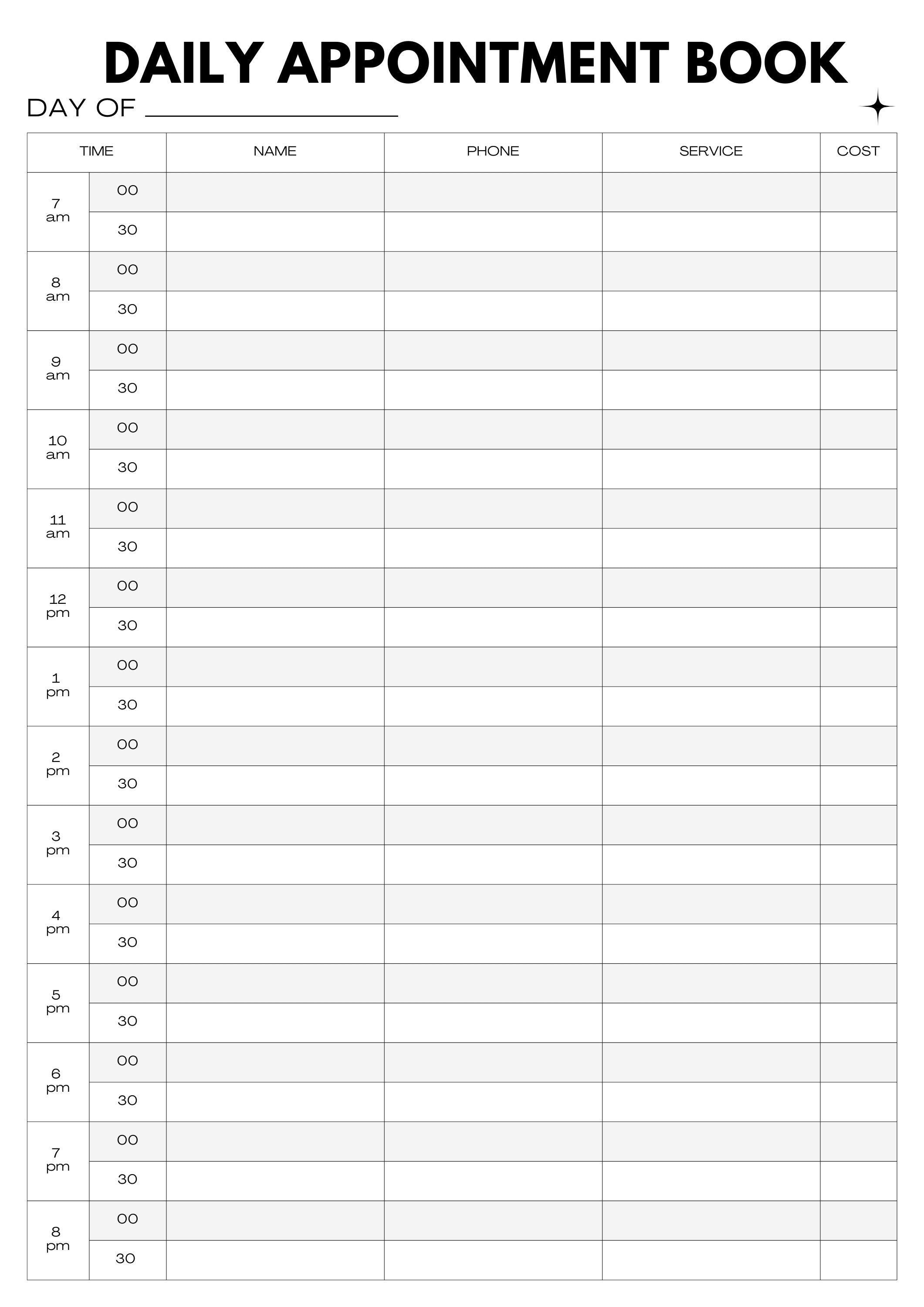 Printable Daily Appointment Book - Etsy