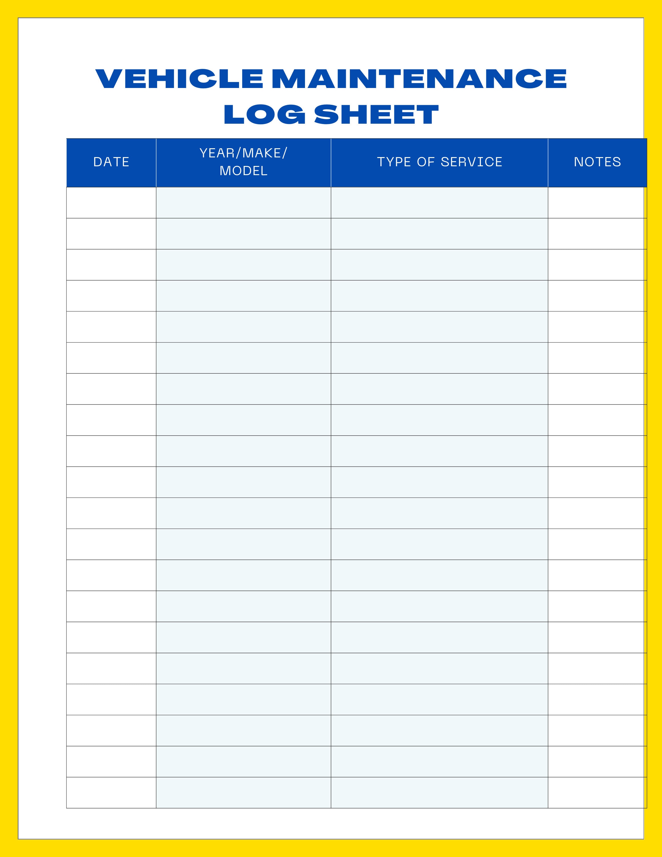 Printable Vehicle Maintenance Log Sheet - Etsy