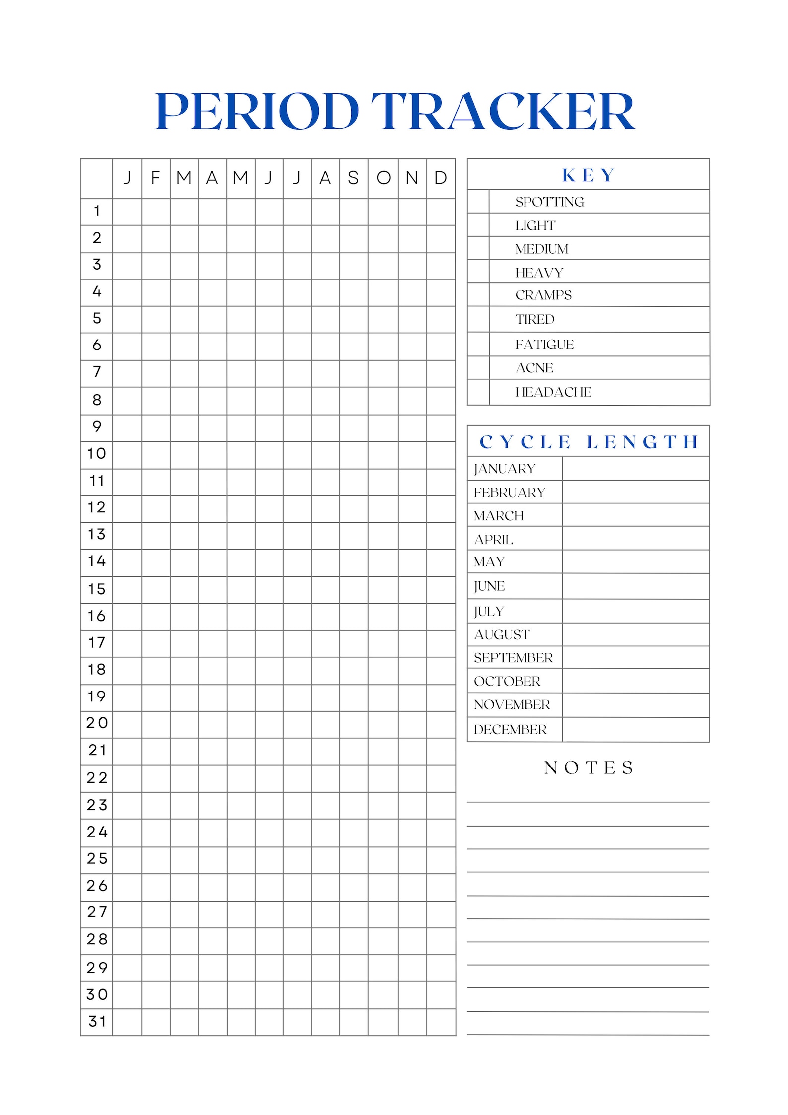 Printable PERIOD TRACKER (instant Download) - Etsy