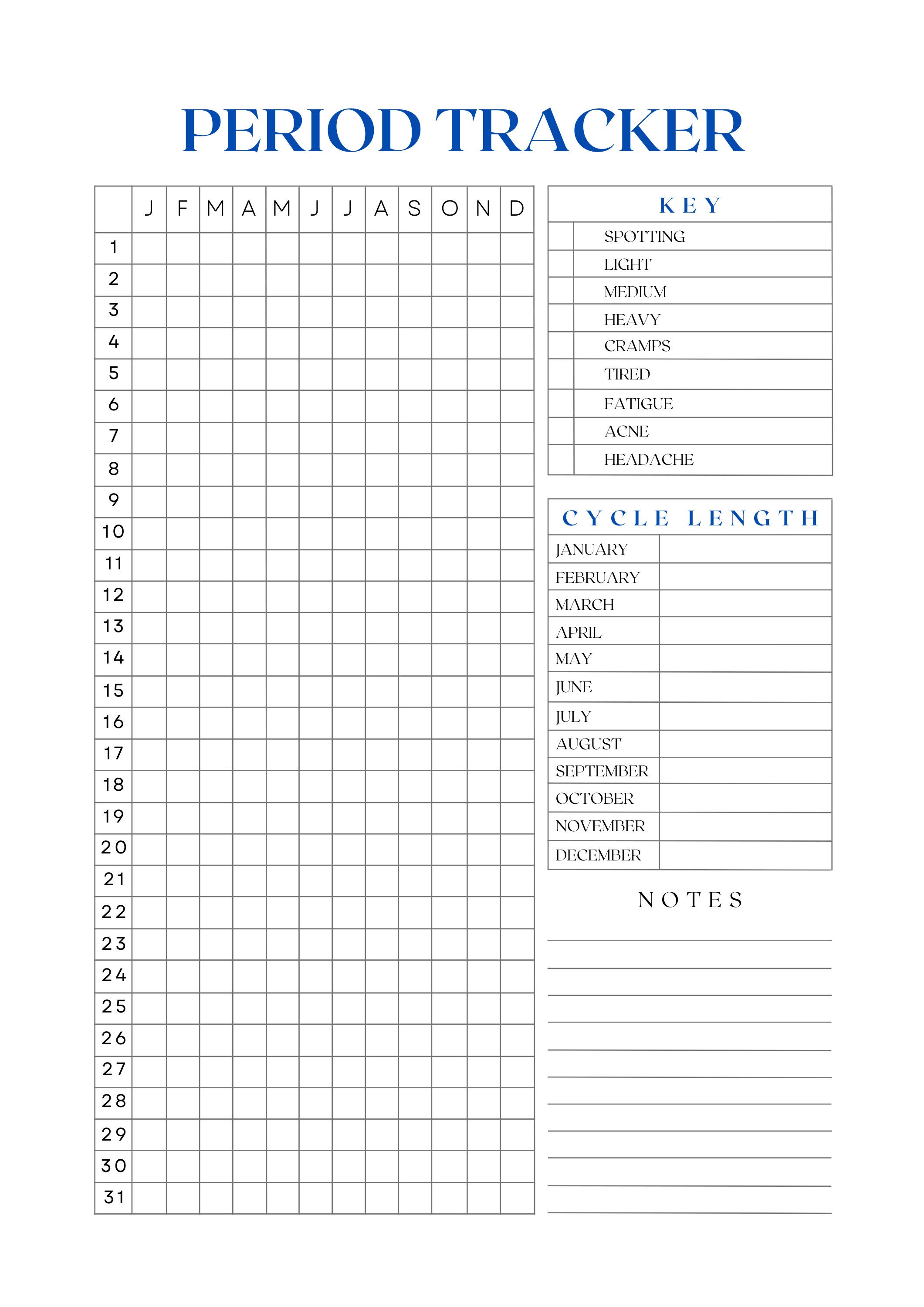 Printable PERIOD TRACKER (instant Download) - Etsy