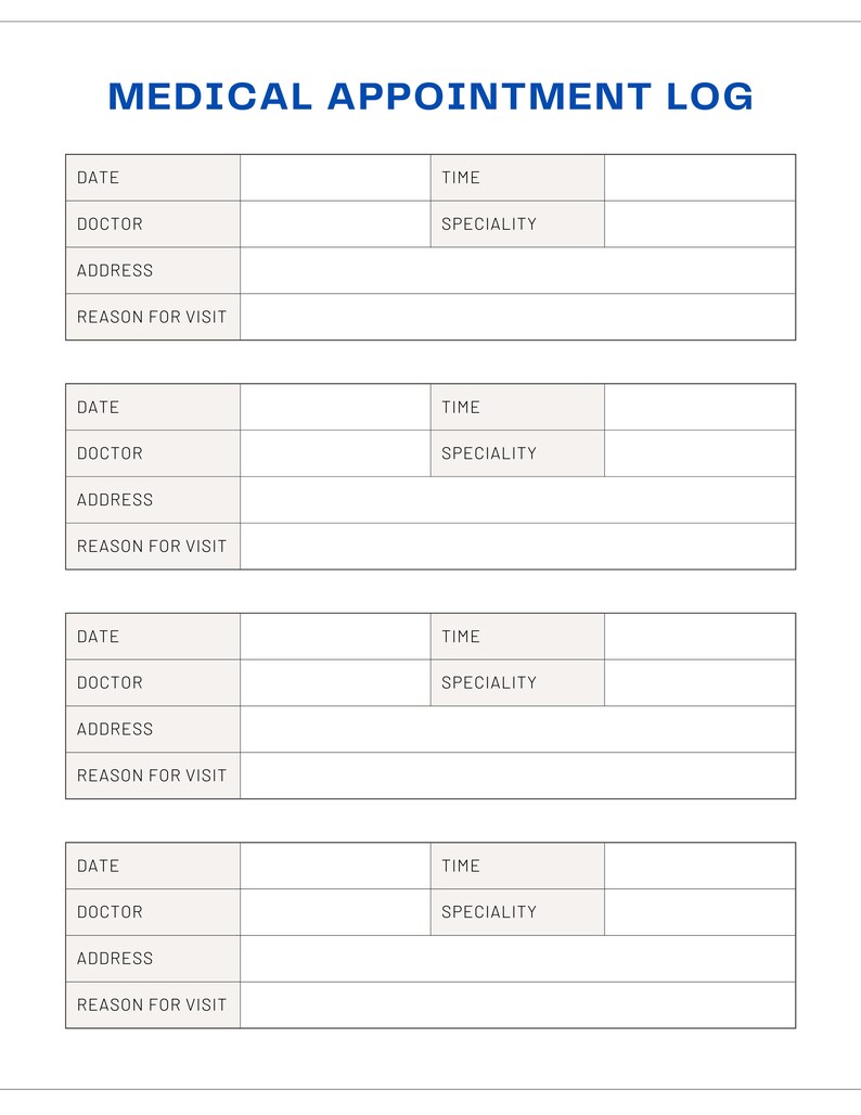 Printable Medical Appointment Log (instant Download) - Etsy