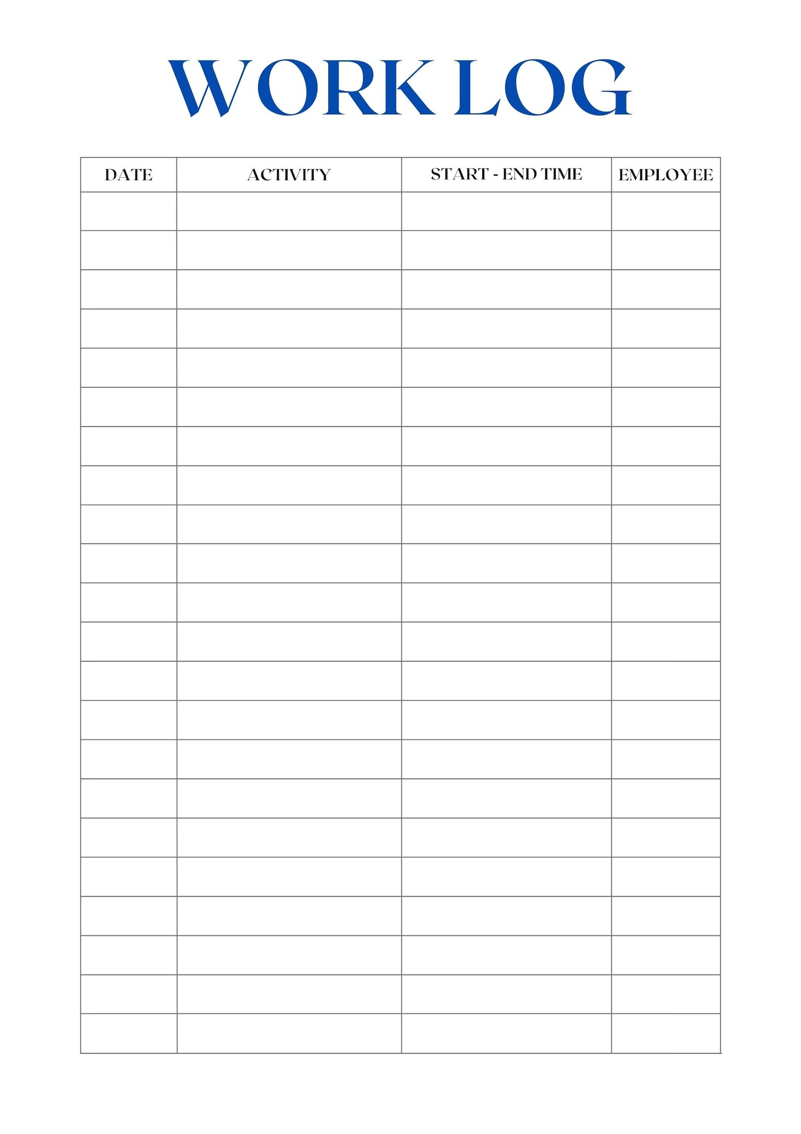 Printable Daily Work Log - Etsy
