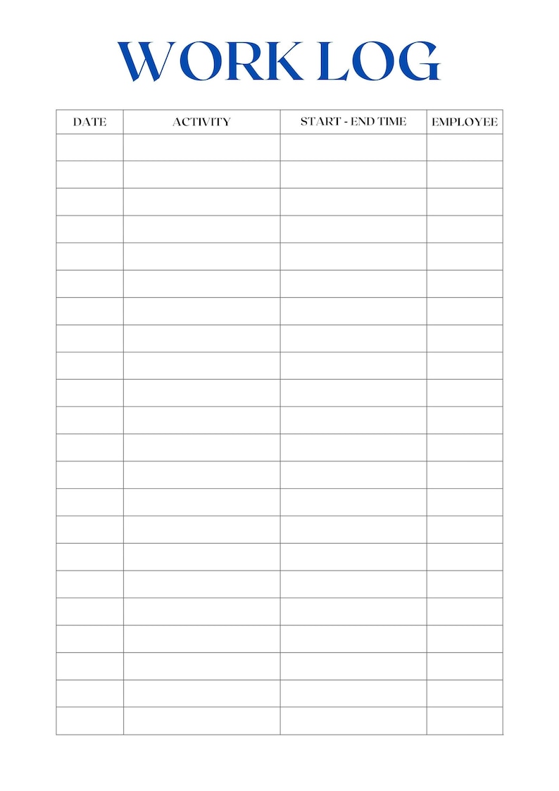 Printable Daily Work Log - Etsy