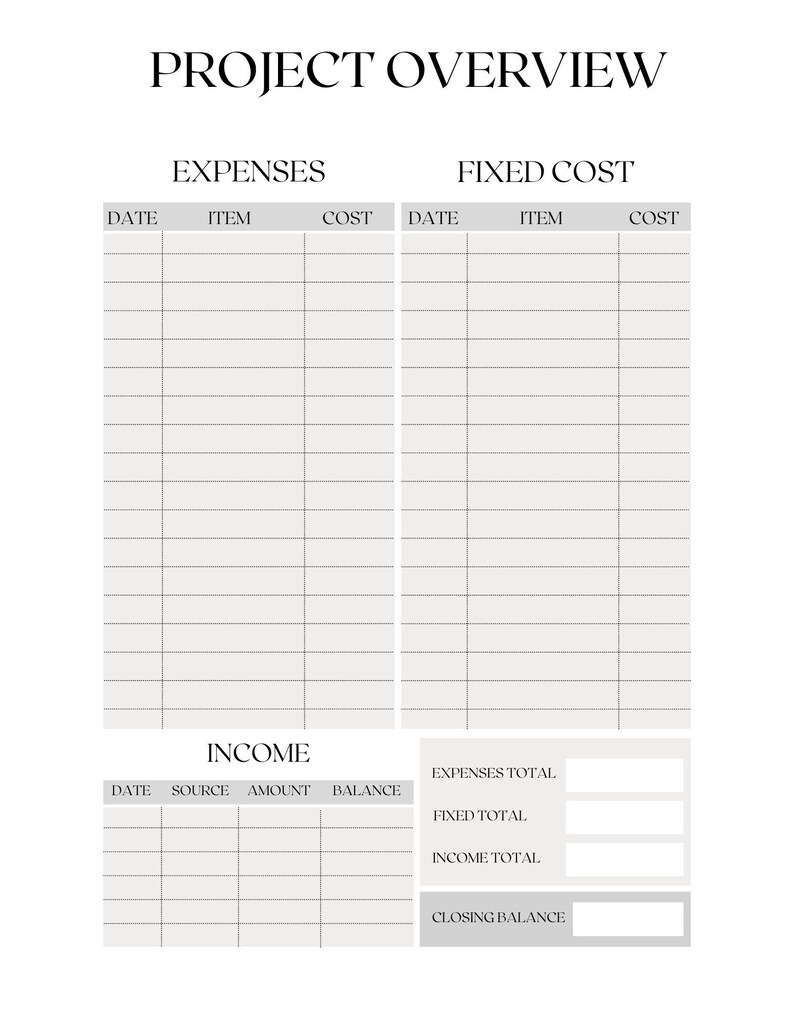 Printable Project Overview Sheet INSTANT DOWNLOAD - Etsy