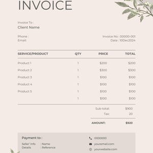 Editable and Printable Simple Invoice Template - Etsy
