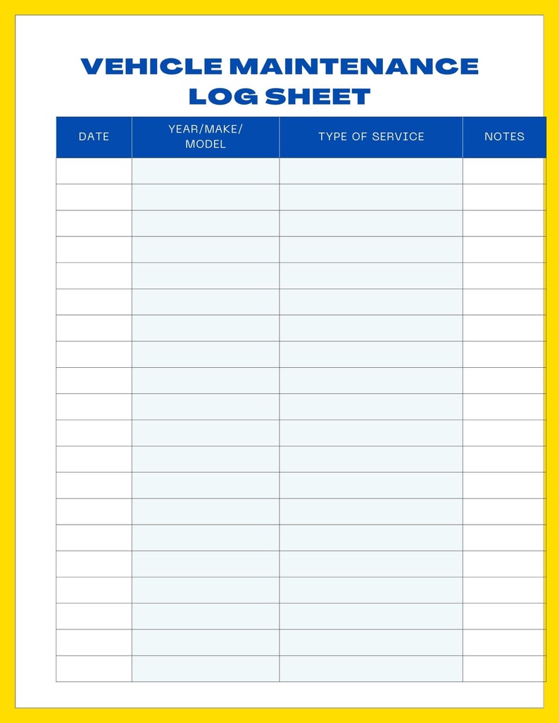 Printable Vehicle Maintenance Log Sheet - Etsy