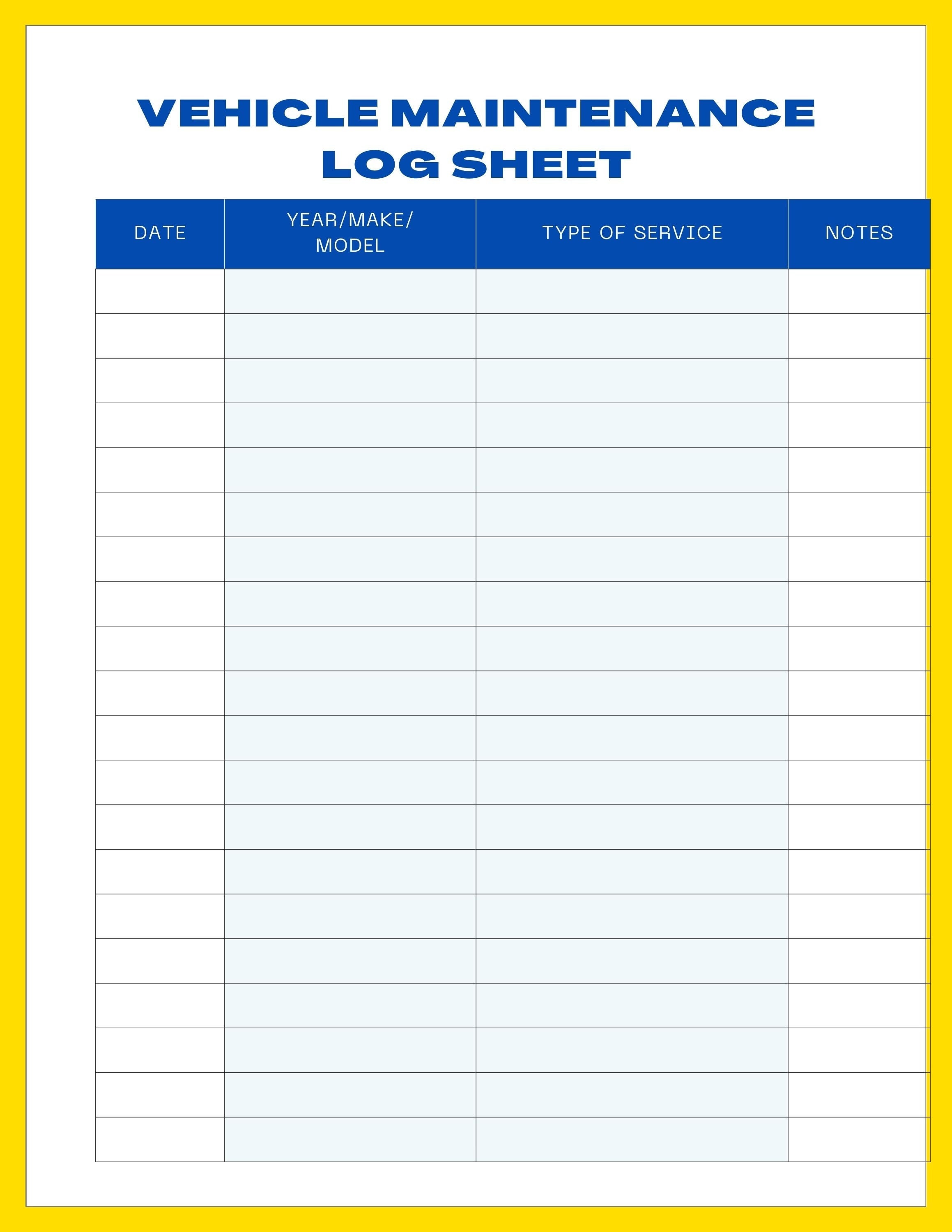 Printable Vehicle Maintenance Log Sheet - Etsy