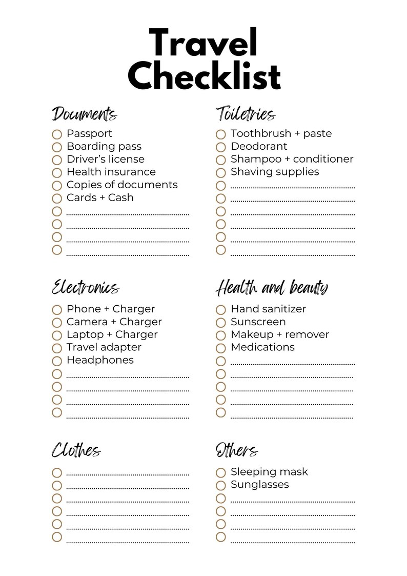 Printable Travel Packing Checklist - Etsy