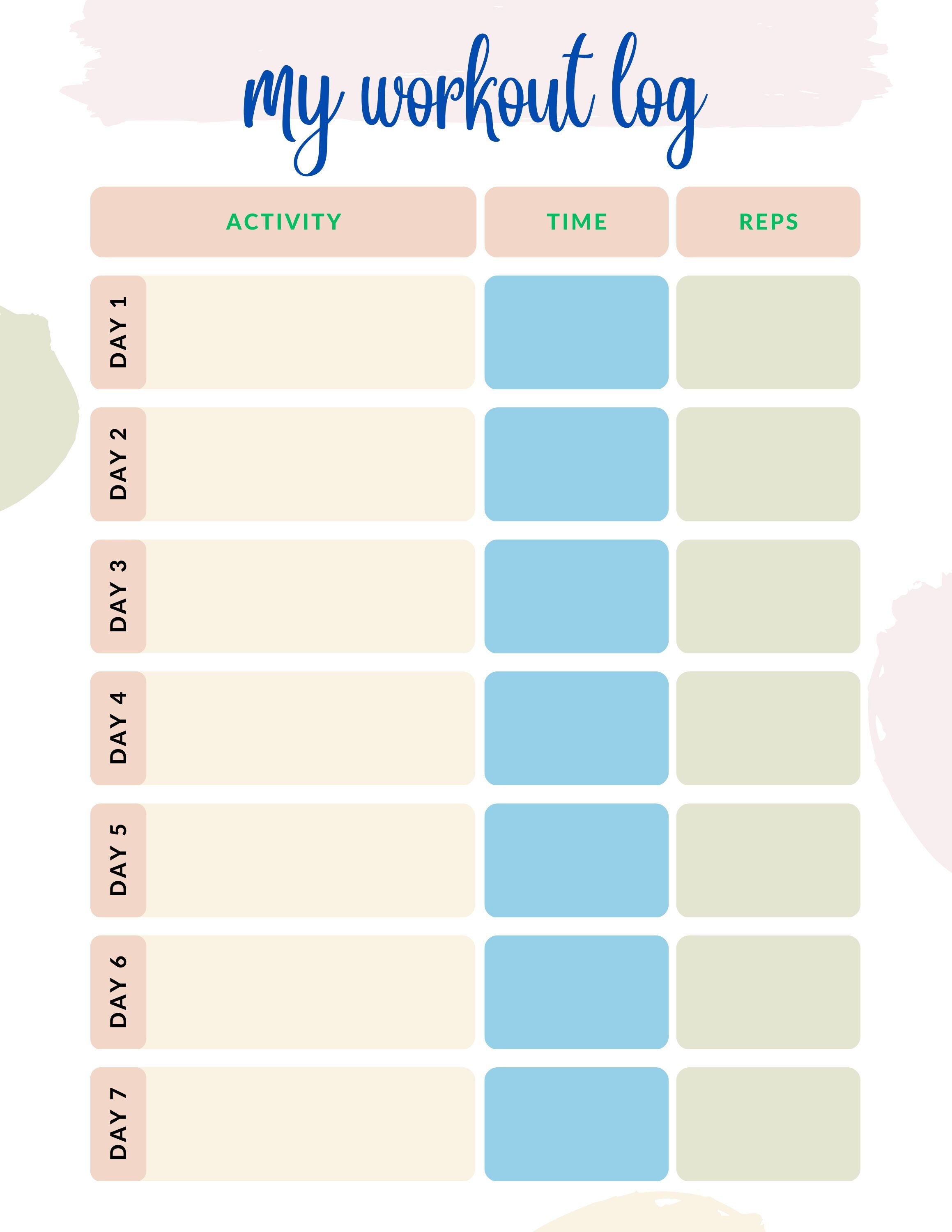 Printable Workout Log Planner (instant Download) - Etsy