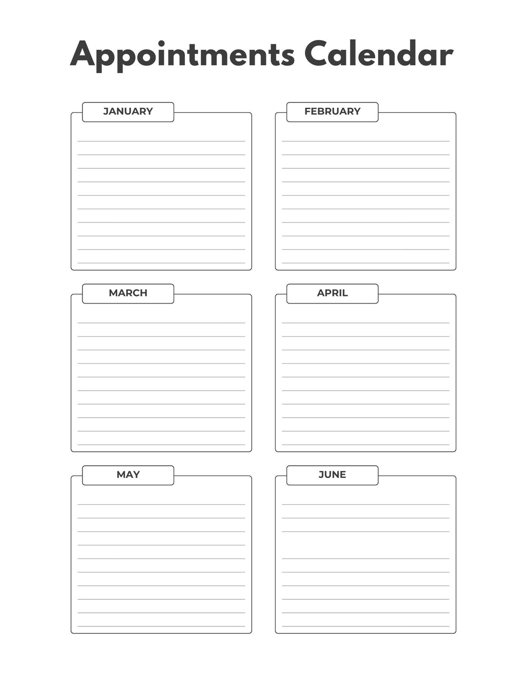 Printable Appointments Calendar From January - December - Etsy