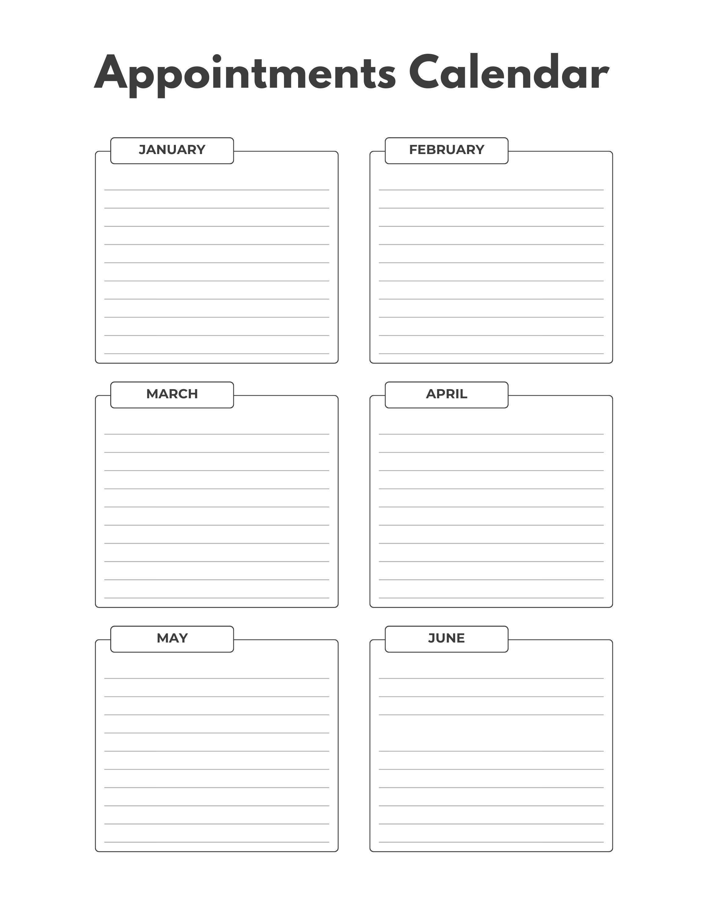 Printable Appointments Calendar From January - December - Etsy