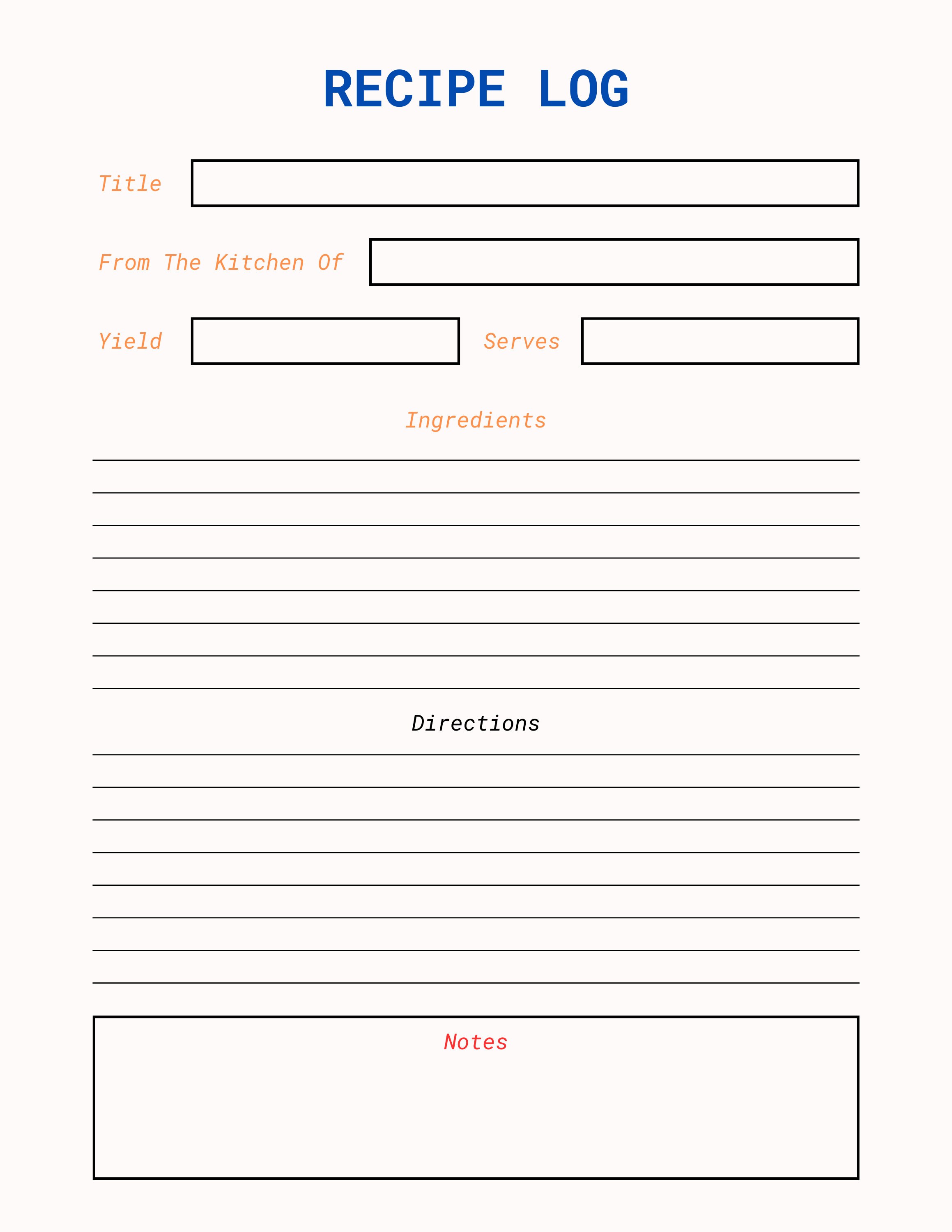 Printable Recipe Log Planner Sheet instant Download - Etsy