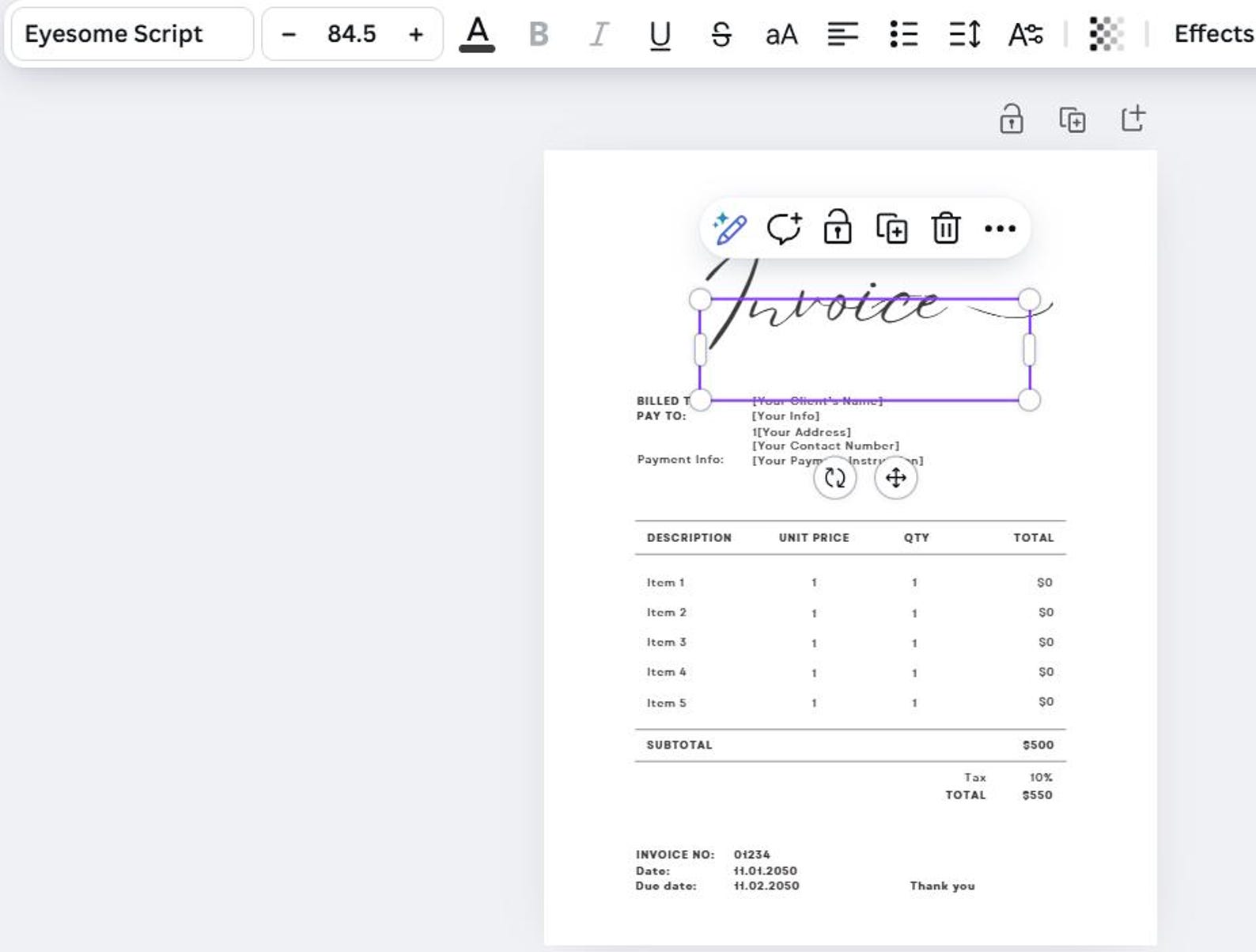 Editable and Printable Simple Minimalist Business Invoice - Etsy