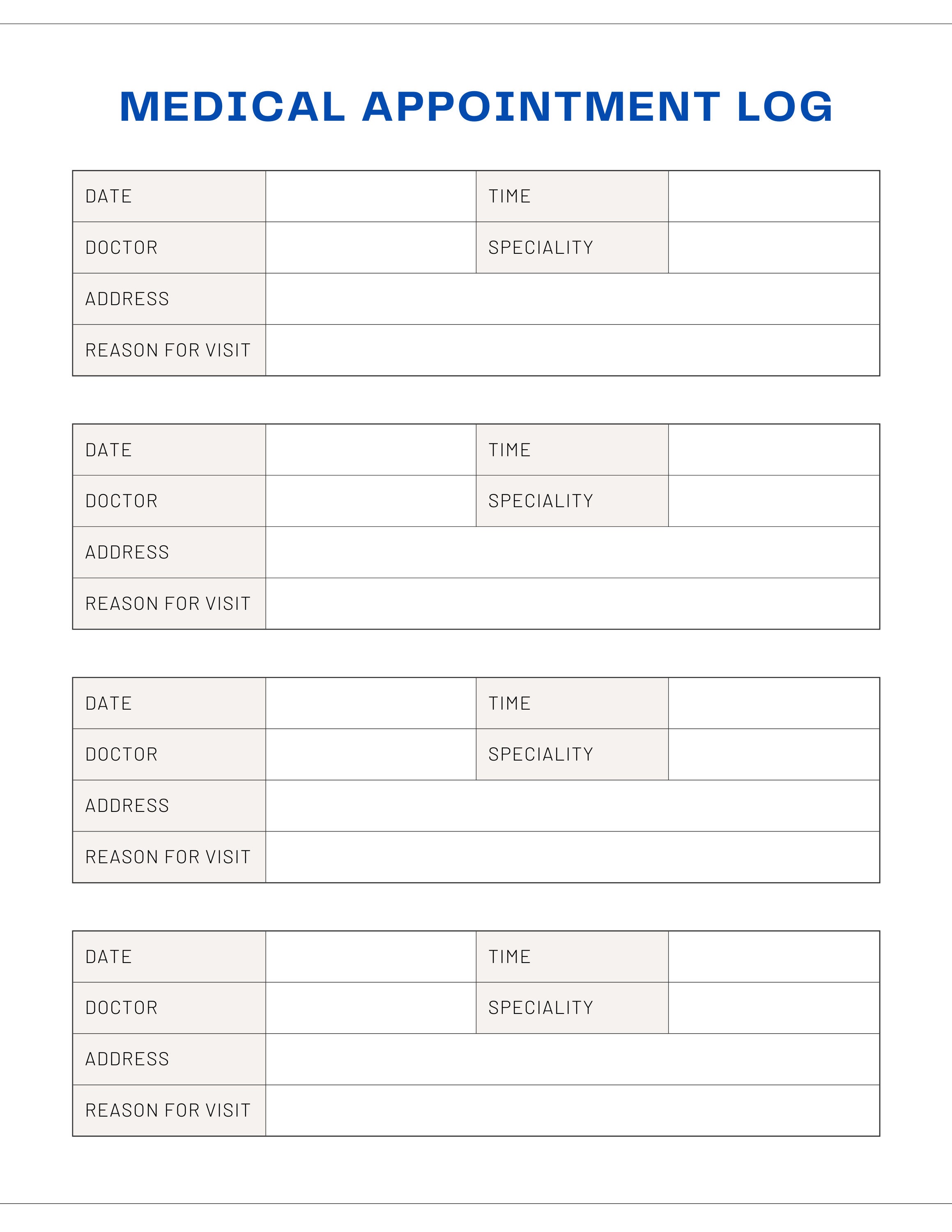 Printable Medical Appointment Log (instant Download) - Etsy