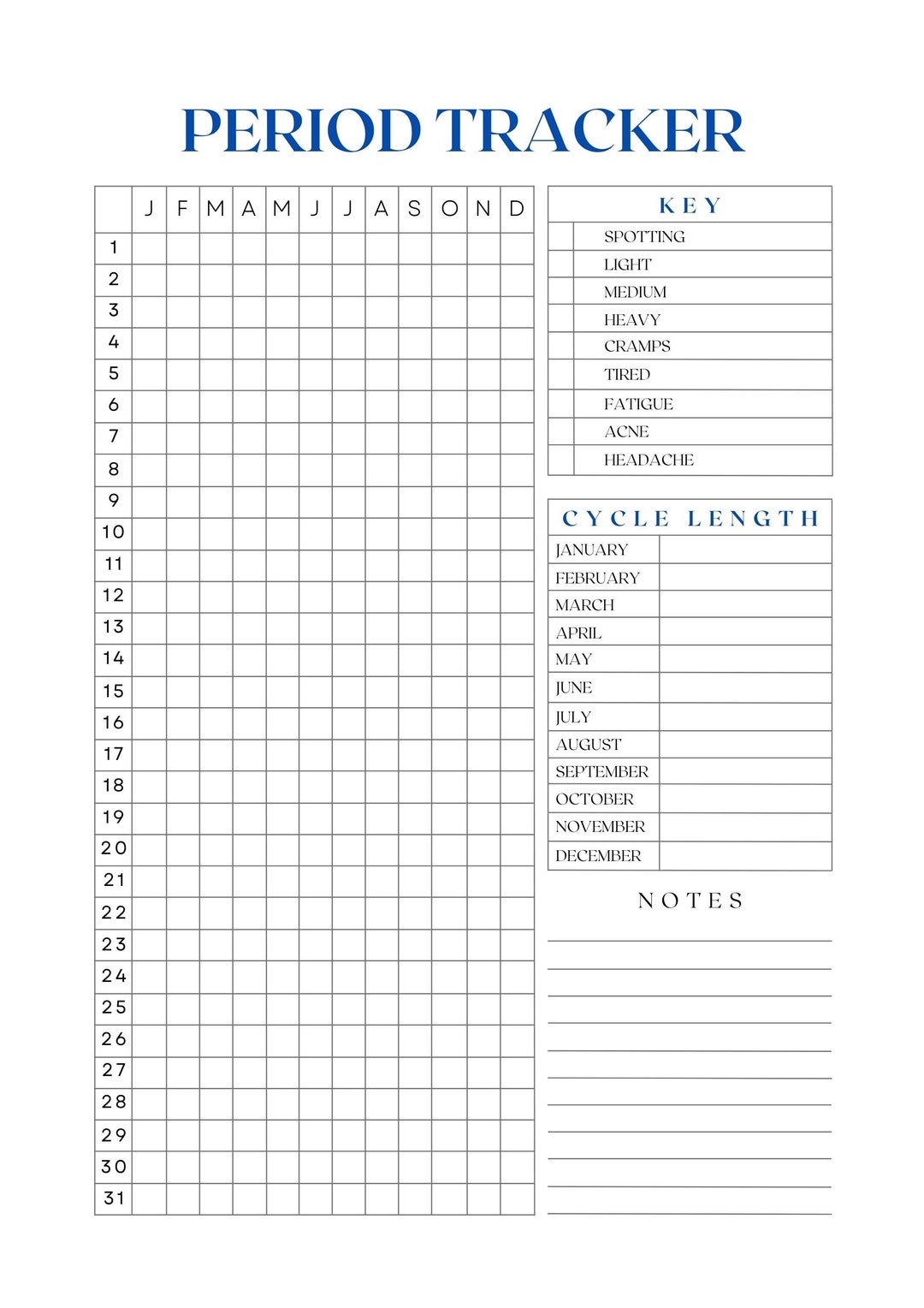 Printable PERIOD TRACKER (instant Download) - Etsy