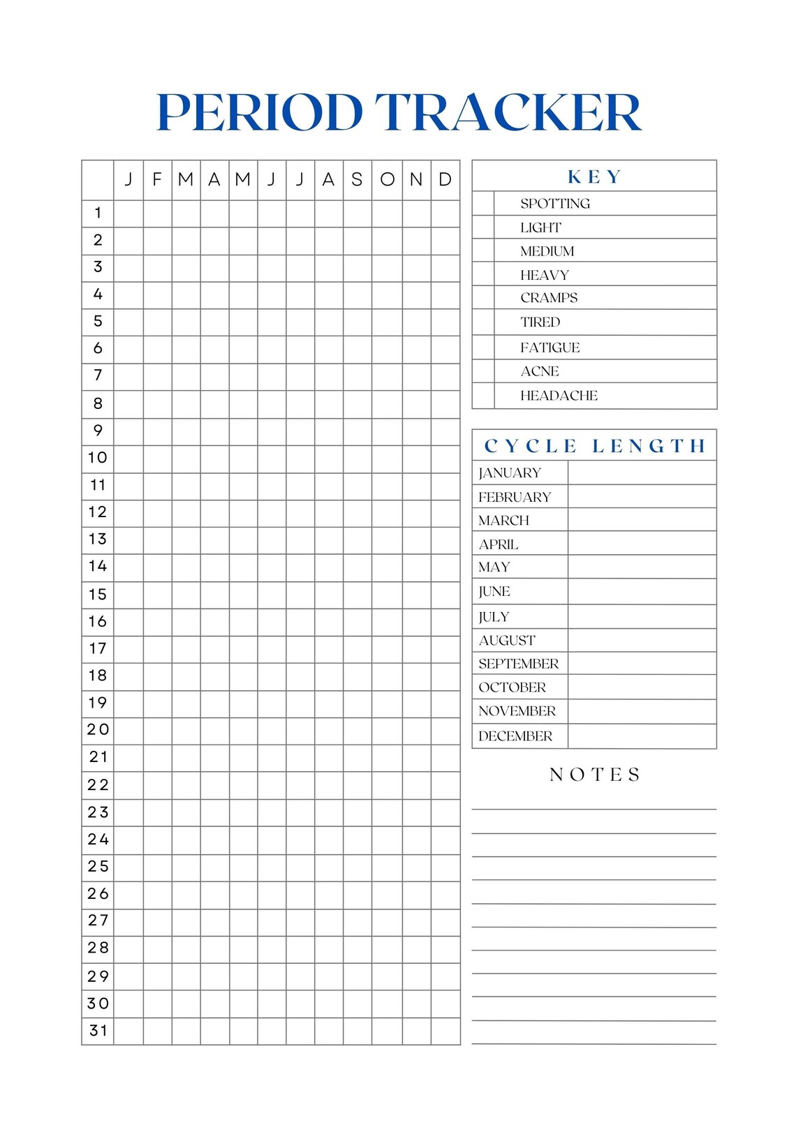 Printable PERIOD TRACKER (instant Download) - Etsy