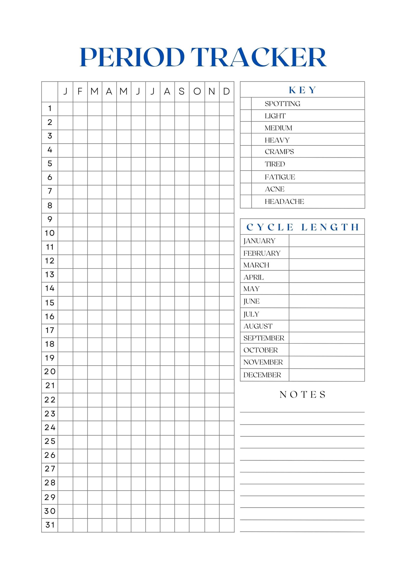 Printable PERIOD TRACKER (instant Download) - Etsy