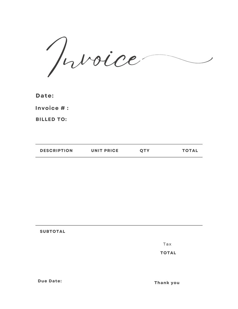 Editable and Printable Simple Minimalist Business Invoice - Etsy
