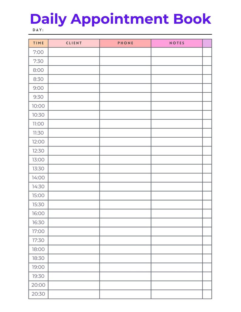 Printable Daily Appointment Book - Etsy