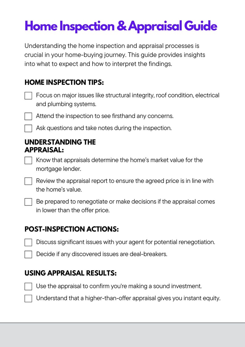 Printable Home Inspection and Appraisal Guide - Etsy