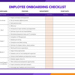 Printable Employee Onboarding Checklist; Instant Download Files - PDF ...