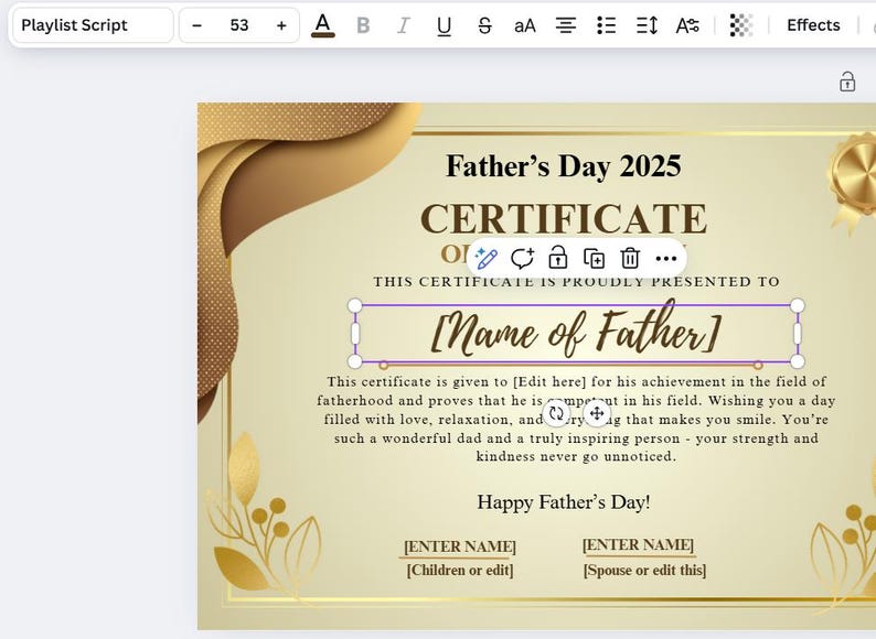 Editable Father's Day Appreciation Certificate: Printable Gift (PDF ...