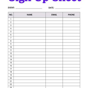 Printable Minimalist Sign up Sheet Planner - Etsy