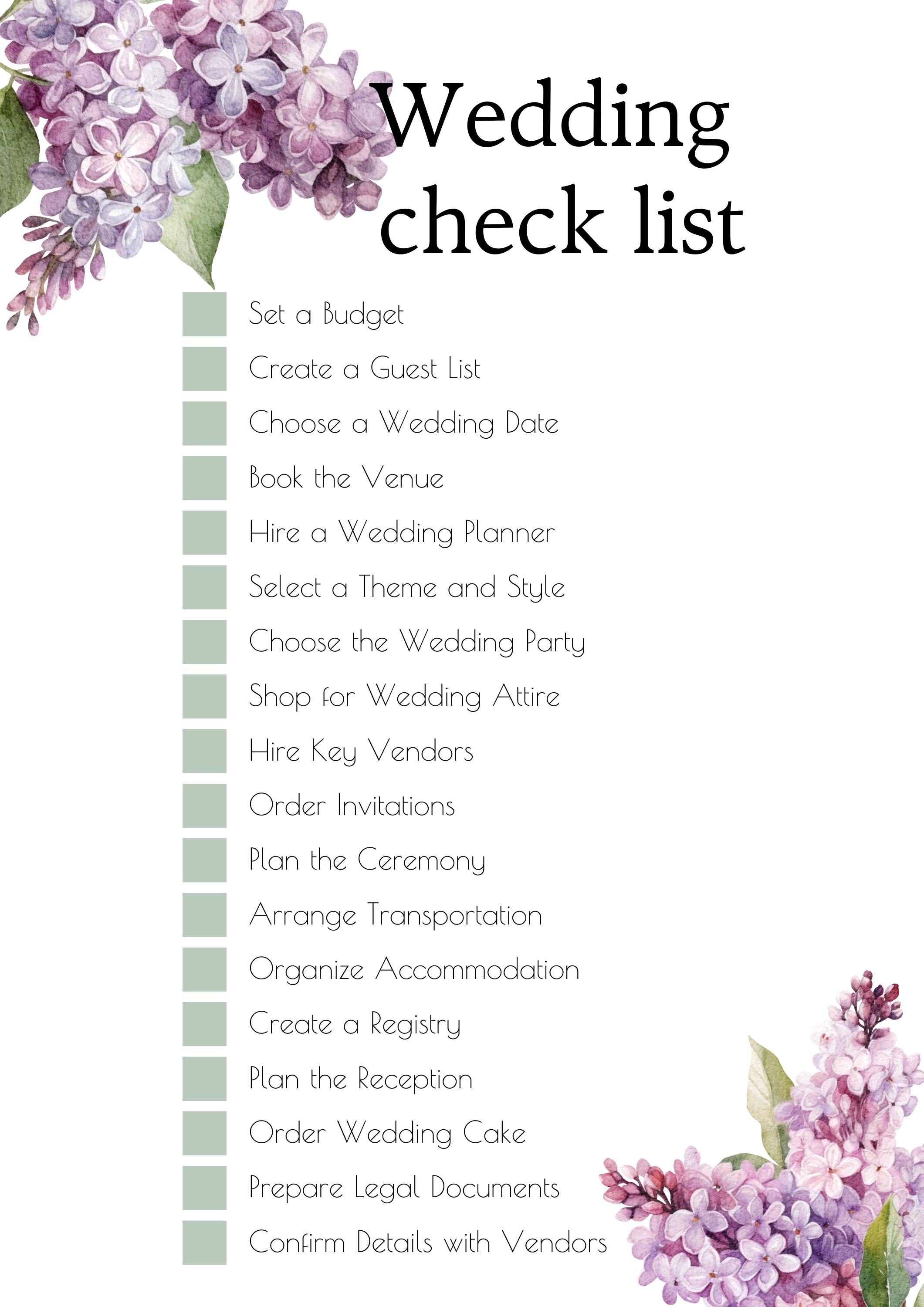 Printable Floral Wedding Checklist; Instant Files Download With PDF ...