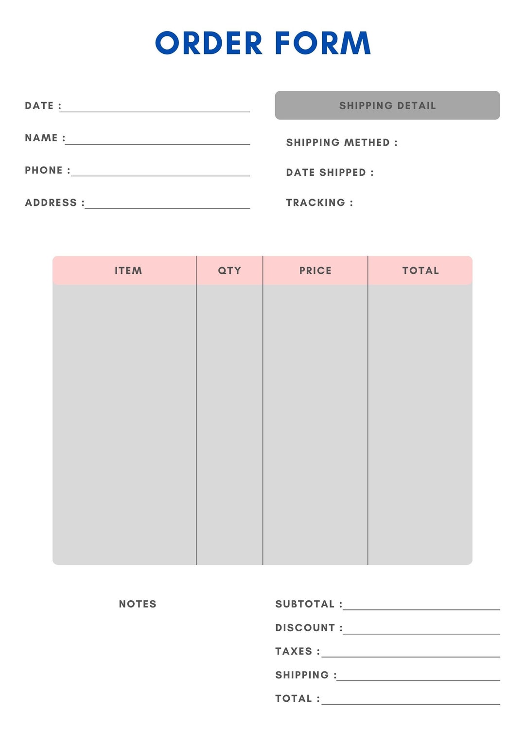 Printable Elegant Product Order Form - Etsy
