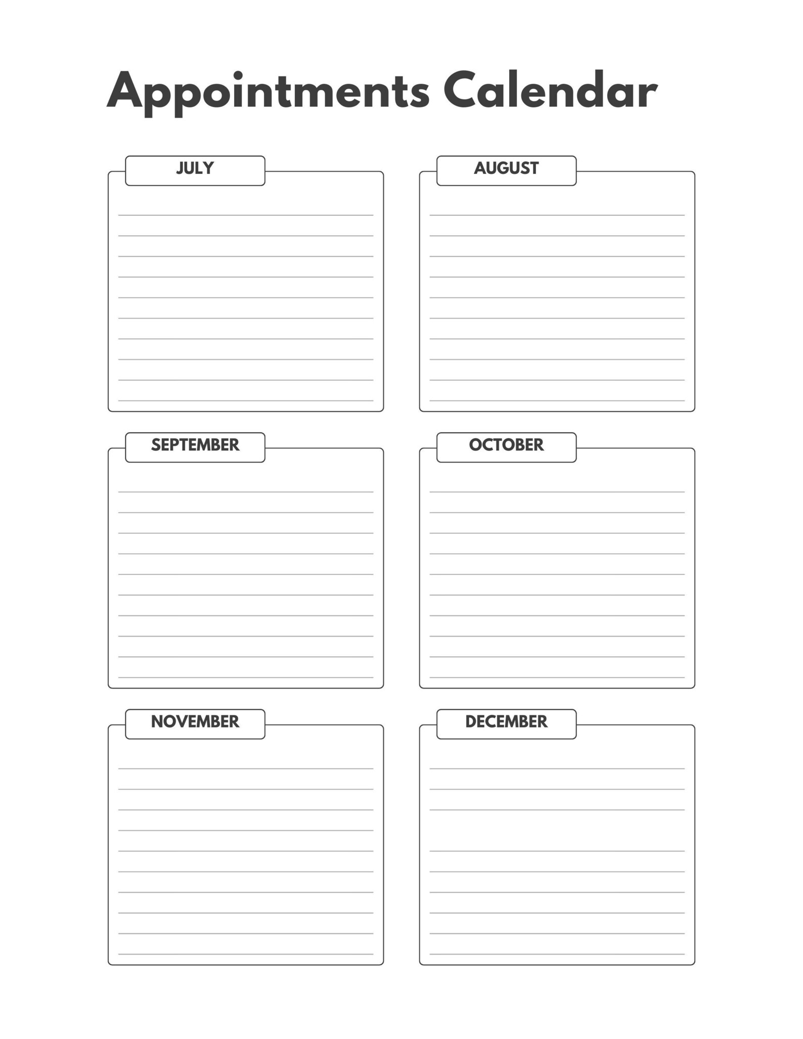 Printable Appointments Calendar From January - December - Etsy