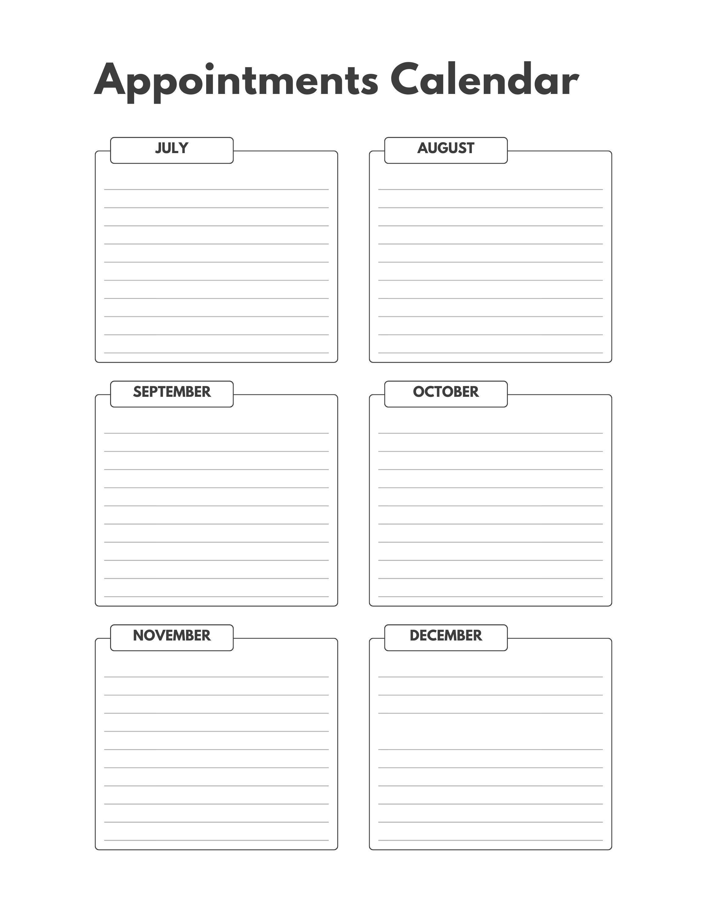 Printable Appointments Calendar From January - December - Etsy