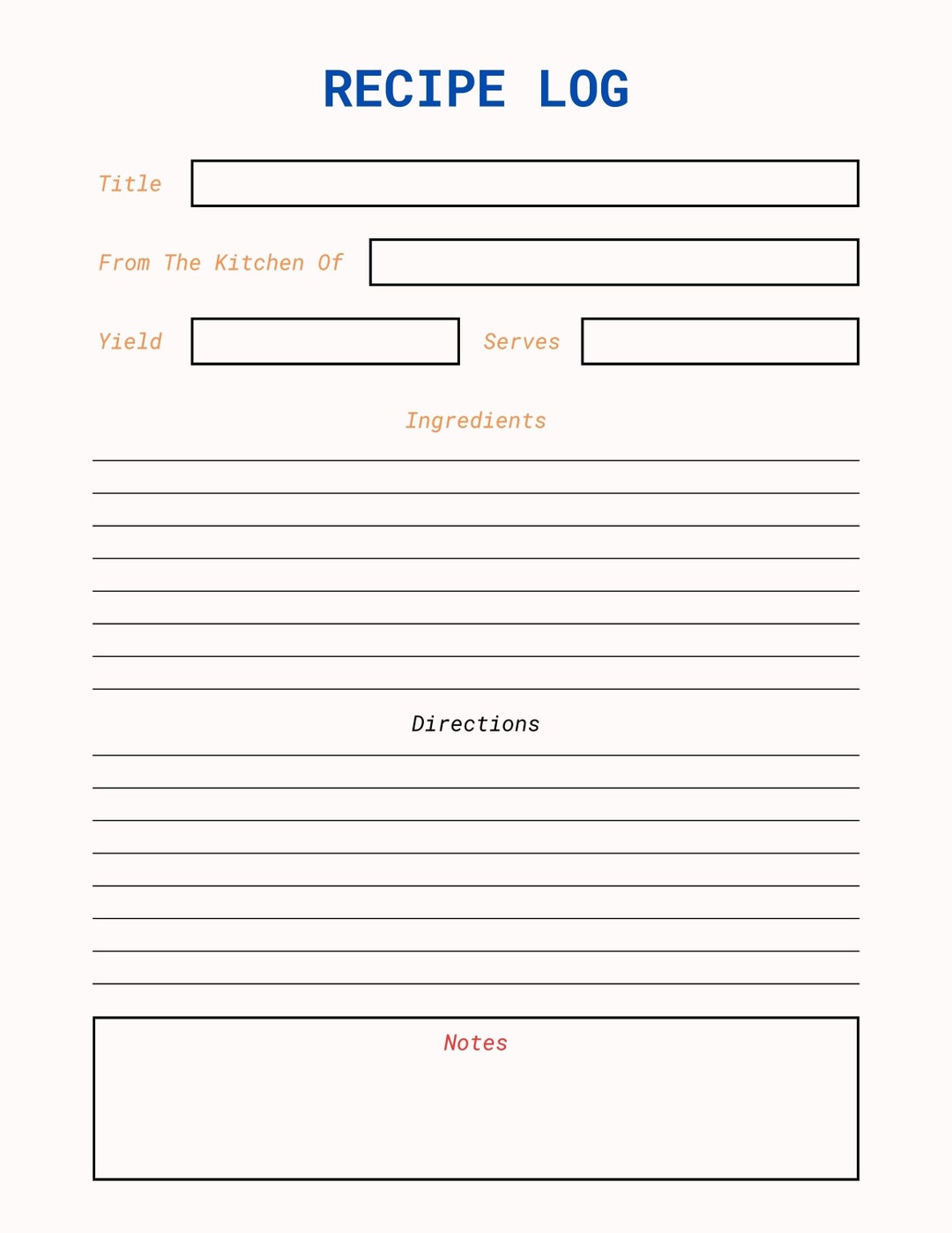 Printable Recipe Log Planner Sheet instant Download - Etsy